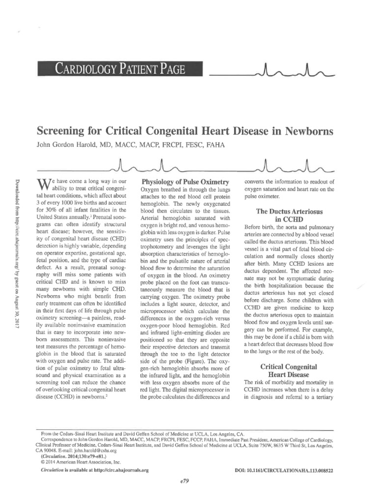 Screening For Congenital Heart in Newborn | PDF