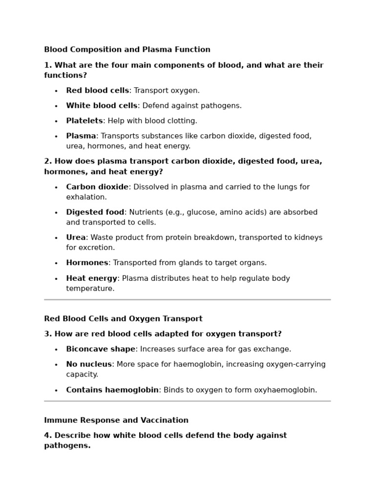 Blood Components and Functions Explained | PDF | Circulatory System | Heart