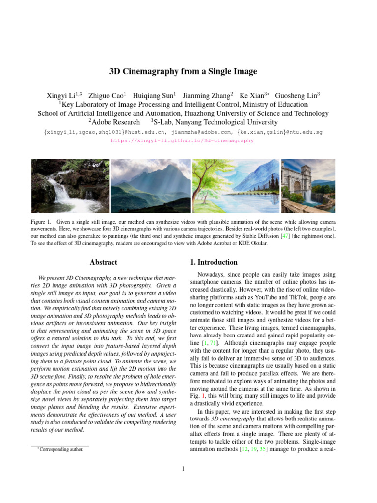3D Cinemagraphs from Single Images | PDF | 3 D Computer Graphics | 2 D ...