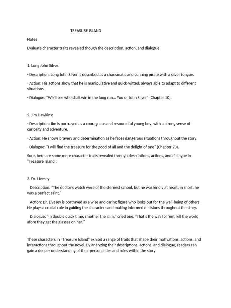 Treasure Island... Evaluating Character Traits | PDF
