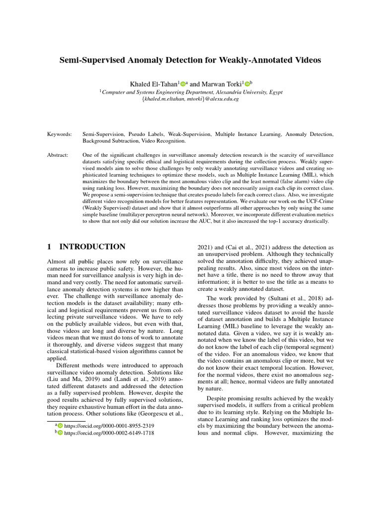 Semi-Supervised Anomaly Detection in Videos | PDF | Receiver Operating ...