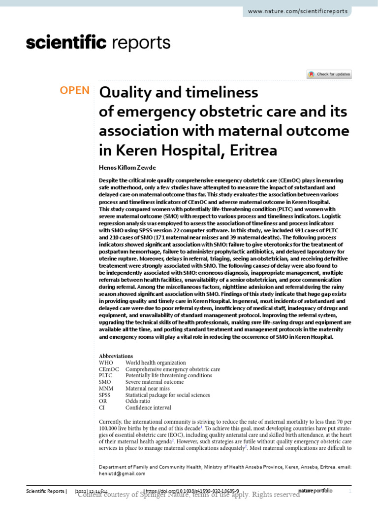 Quality and Timeliness of Emergency Obstetric Care | PDF