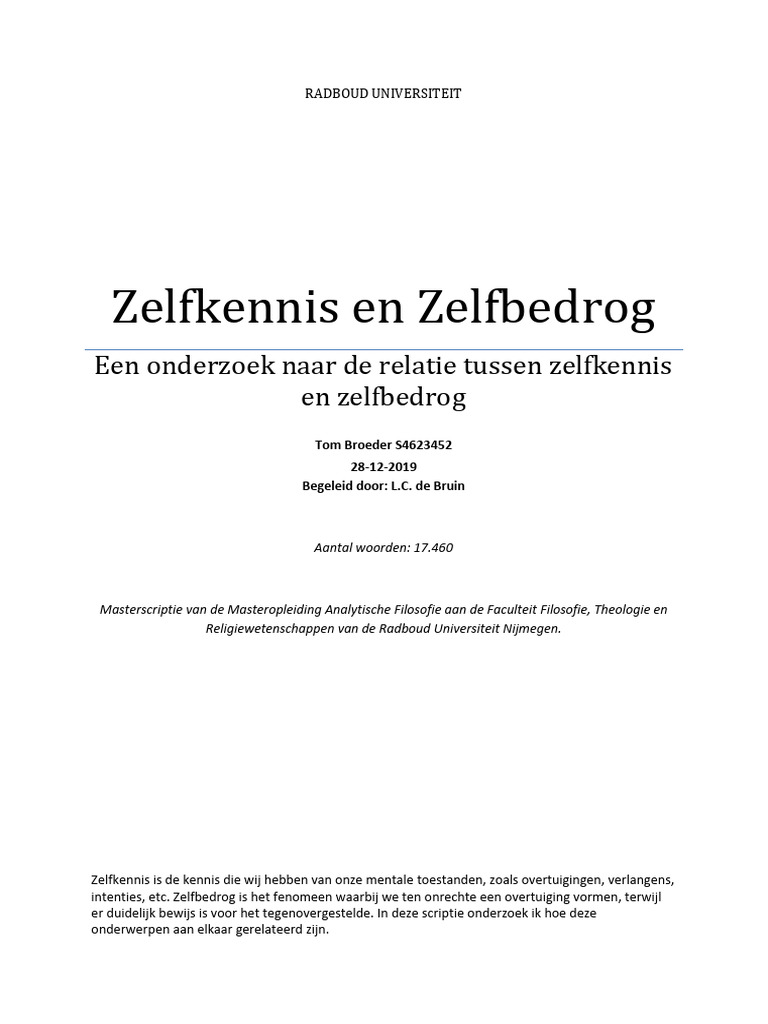 Zelfbedrog Scriptie | PDF