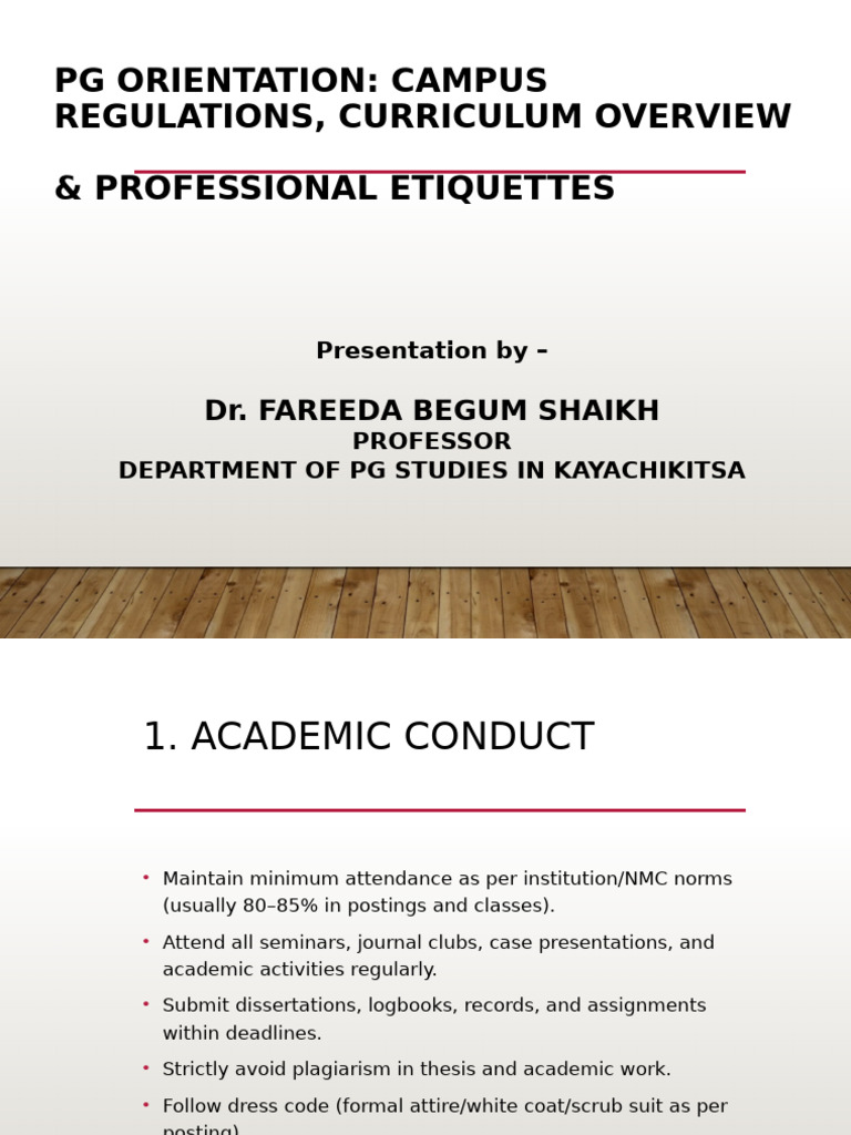 PG Orientation Campus Regulations Curriculum Overview | PDF
