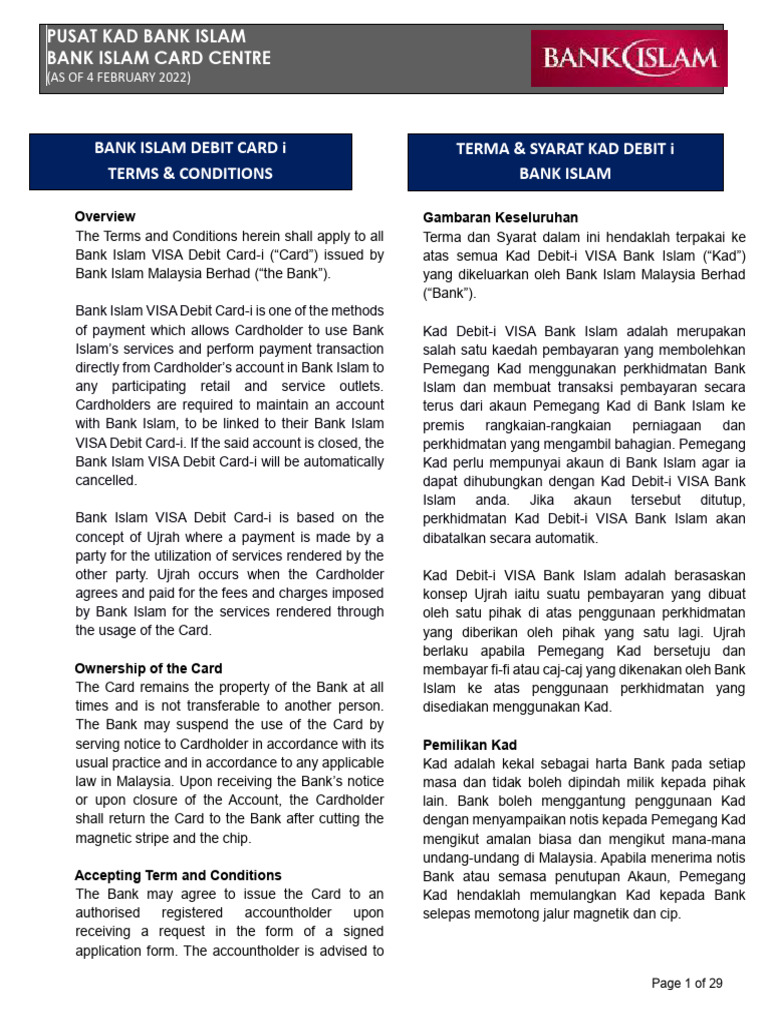Updated TC Bank Islam Debit Card I Final | PDF