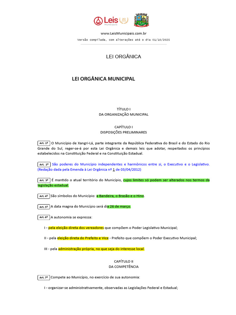 Lei Orgânica Municipal de Xangri-Lá | PDF | Emenda Constitucional ...