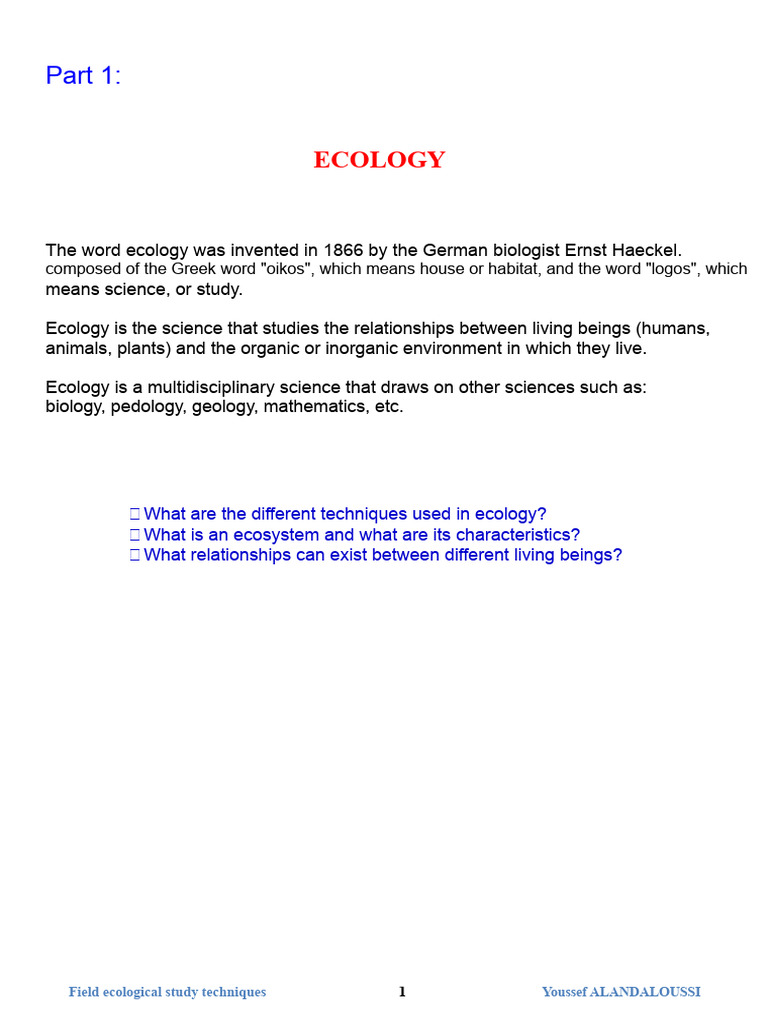 Adaptive Techniques For Ecological Field Study Course 1 | PDF | Ecology ...