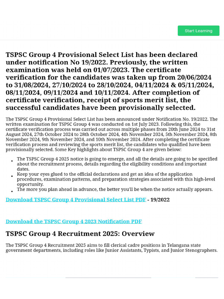 TSPSC Group 4exam Info | PDF