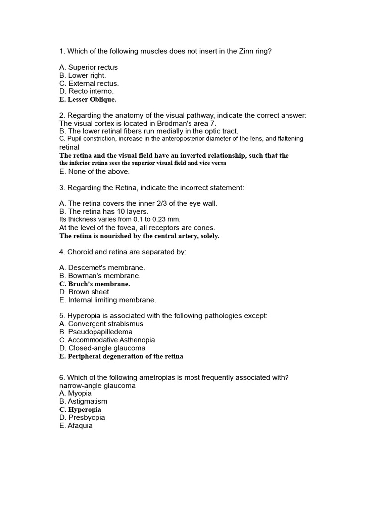 200 Questions Ophthalmology | PDF | Glaucoma | Myopia