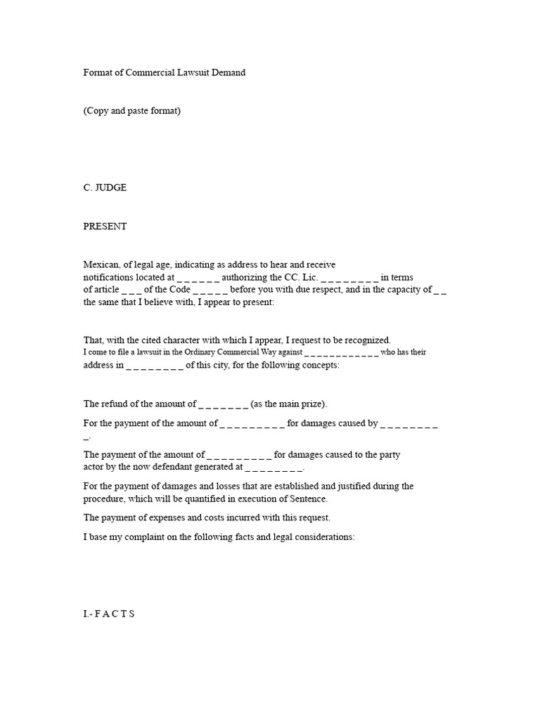 Format For Commercial Lawsuit Petition | PDF | Lawsuit | Damages