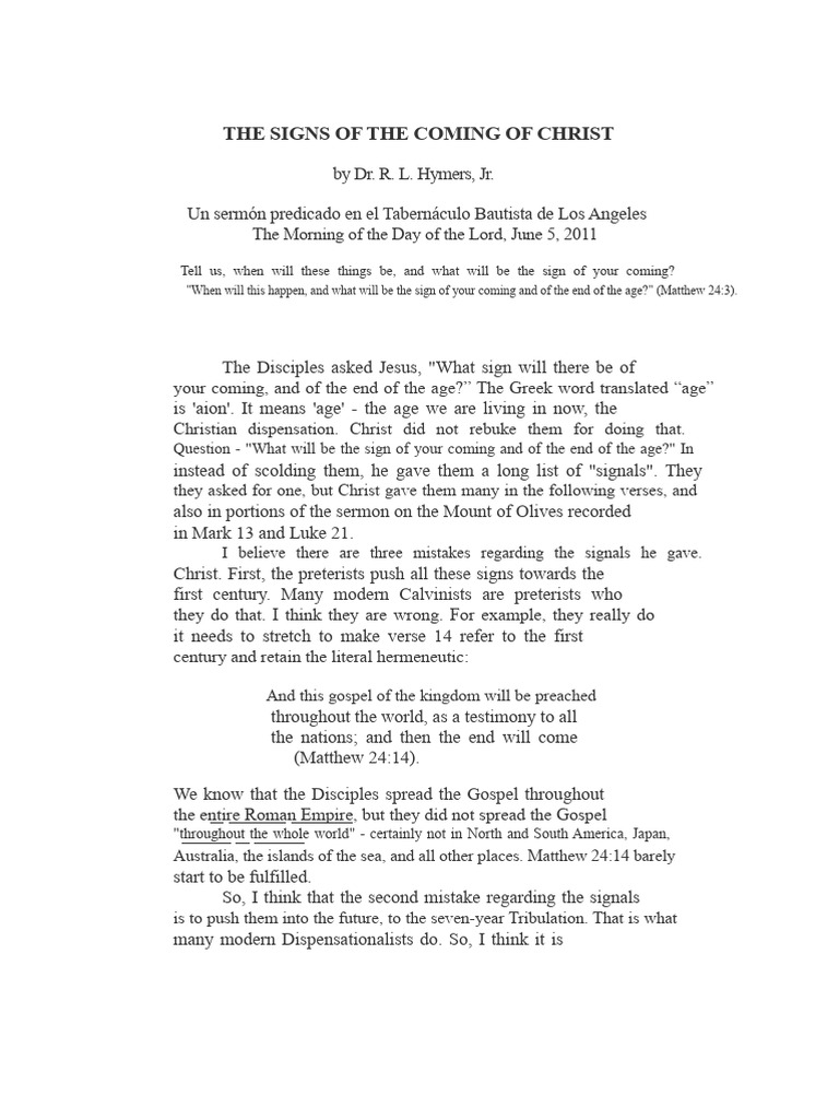 The Signs of The Coming of Christ | PDF | Jesus | Gospel Of Matthew