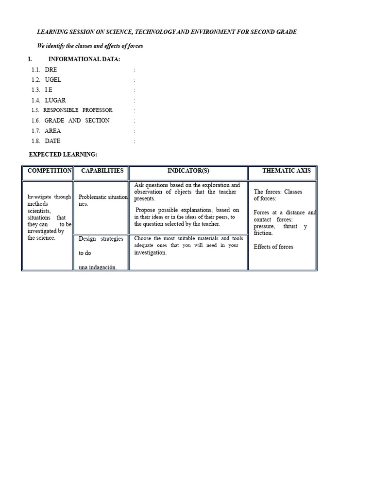 Session Model of Learning About Forces For Second Grade of Primary ...