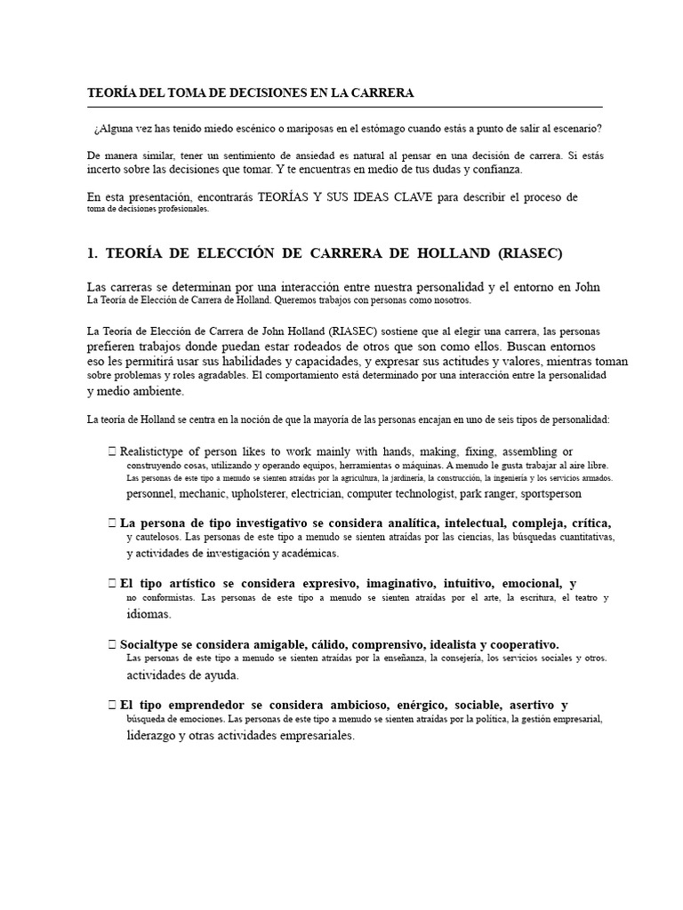 TEORÍA DE LA TOMA DE DECISIONES EN LA CARRERA | PDF | Motivacional ...