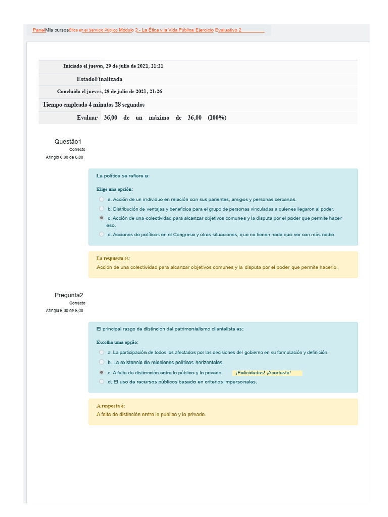Ética y Servicio Público_Cuestionario Evaluativo 2_ENAP | PDF ...
