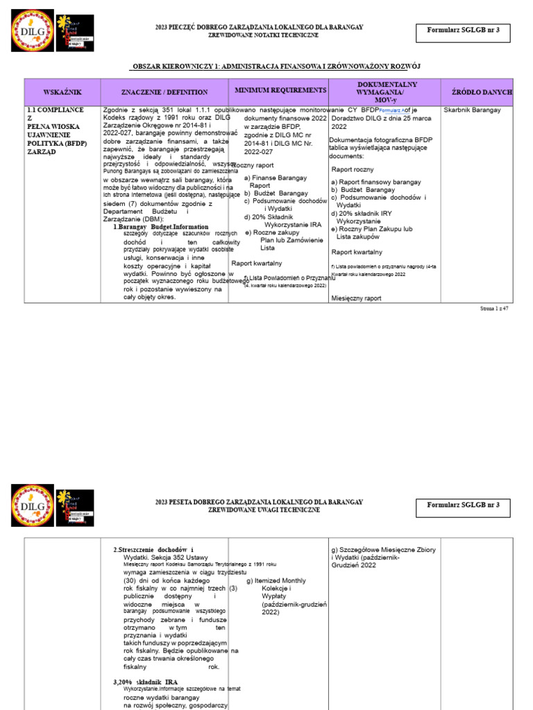 Ostateczne 2023 SGLGB Formularz 3 Notatki Techniczne | PDF