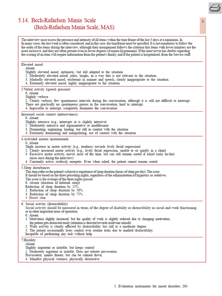 Bech-Rafaelsen Mania Scale Overview | PDF | Mania | Psychological Concepts