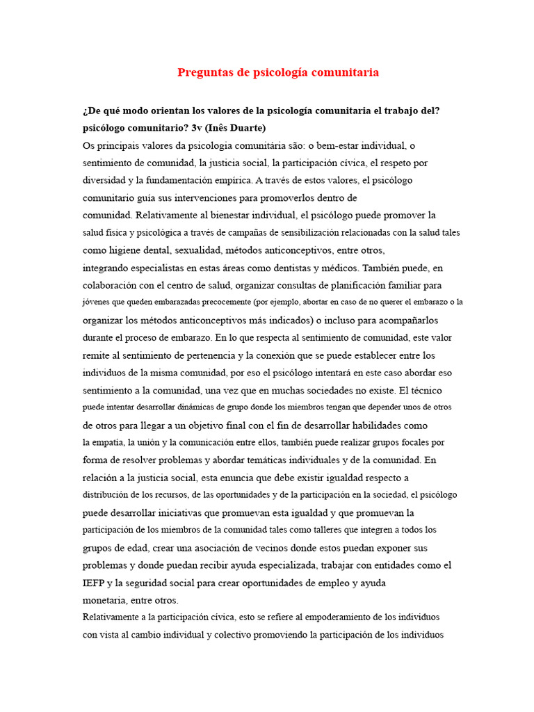 Valores y funciones de la psicología comunitaria | PDF | Sicología ...