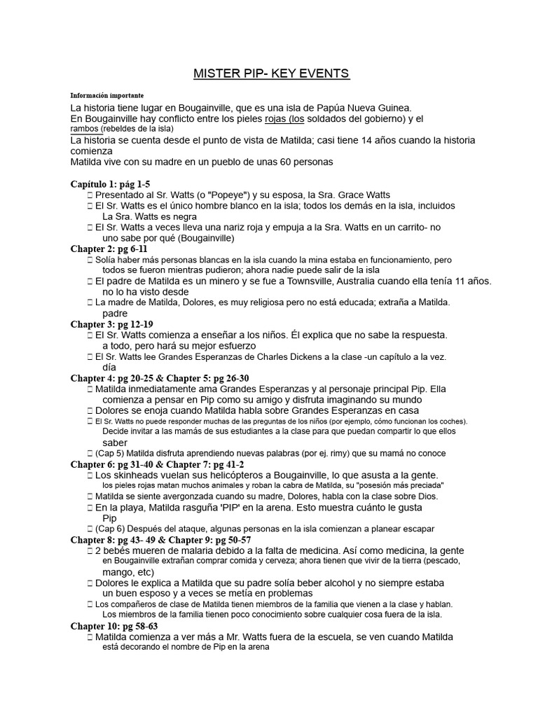 eventos clave de Mister Pip | PDF | Grandes expectativas