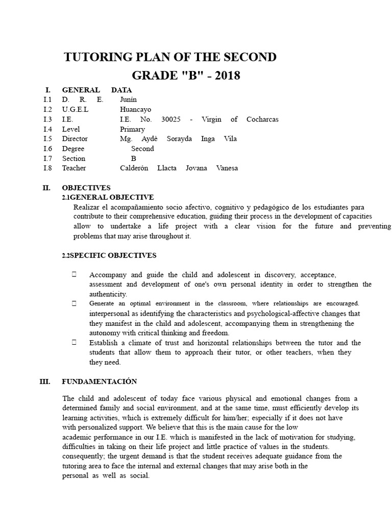Second Grade Tutoring Plan 2018 | PDF | Adolescence | Behavior Modification