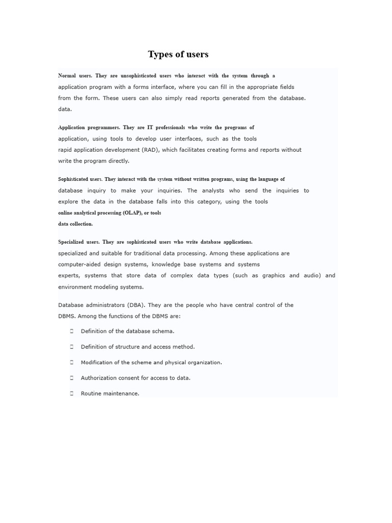 User Types in Database Management Systems | PDF | Databases | Data