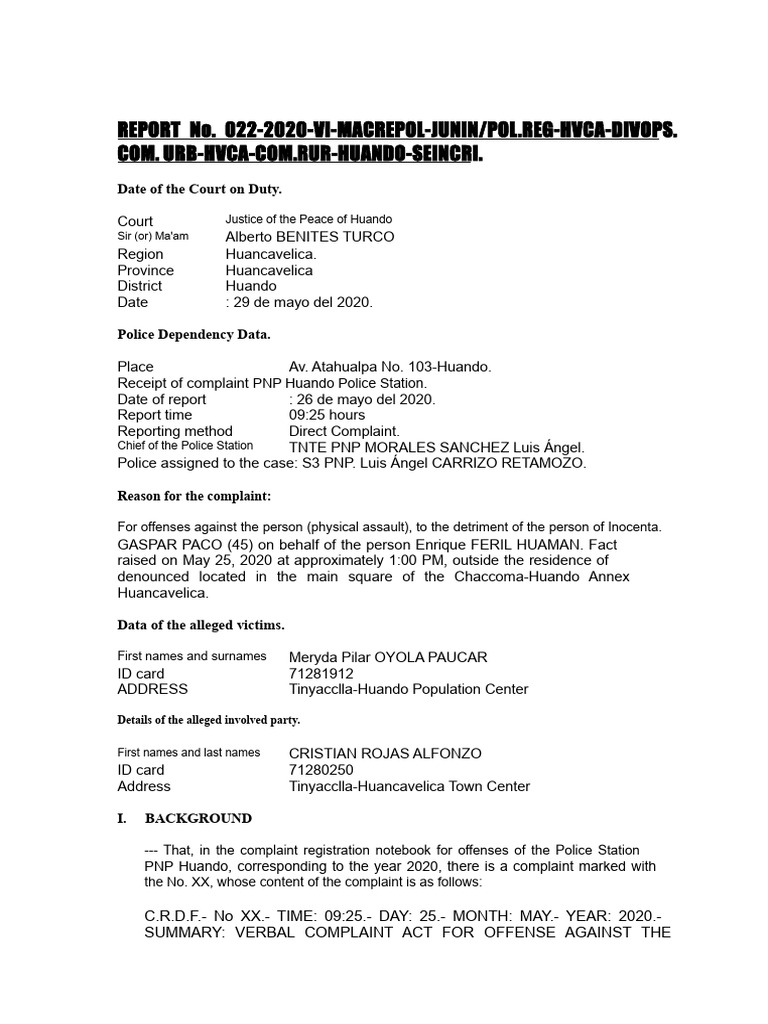 PHYSICAL AGGRESSION REPORT - Docx Carrizo | PDF