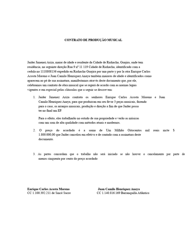 Contrato de Produção Musical | PDF