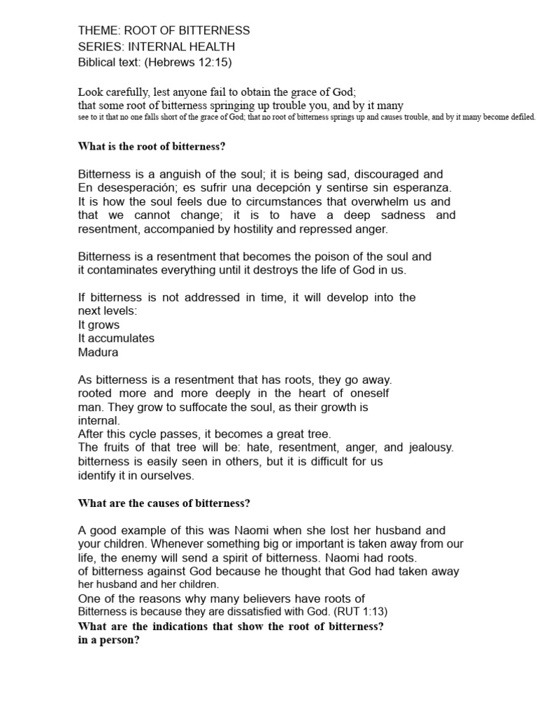 4.-Theme - Root of Bitterness | PDF | Anger | Forgiveness