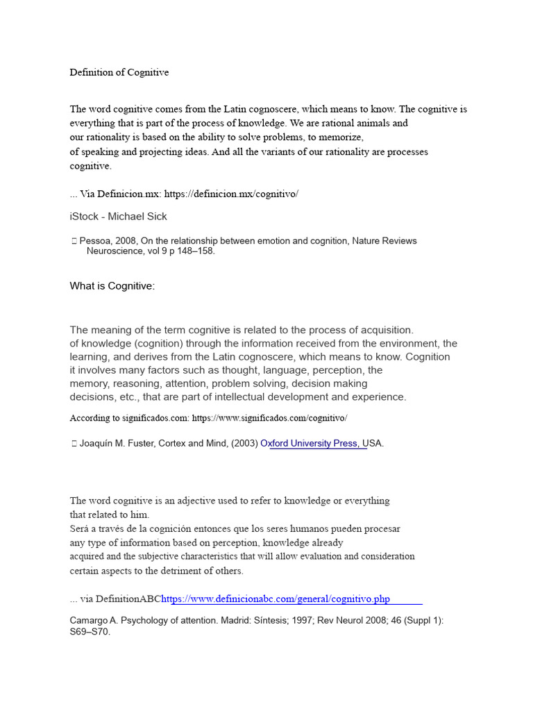 Definition of Cognitive | PDF