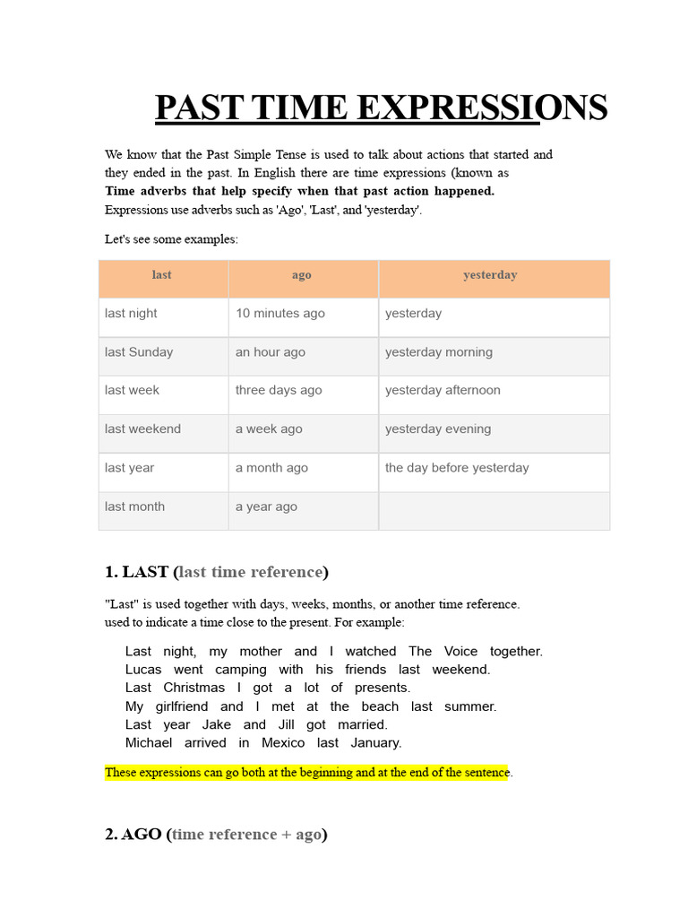 Past Time Expressions | PDF | Languages | Foreign Language Studies
