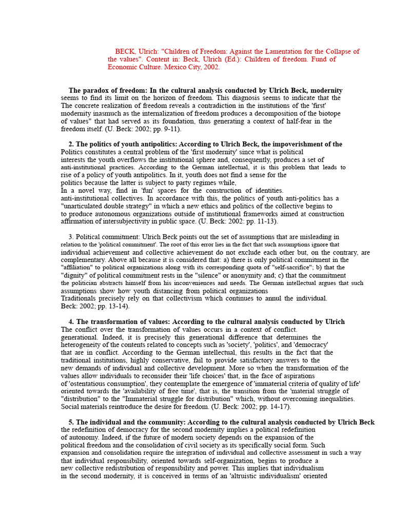Sons of Liberty. Ulrich Beck | PDF | Modernity | Value (Ethics)