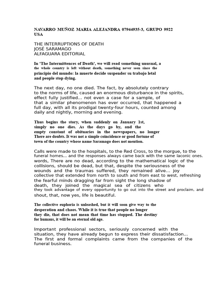 The Intermittences of Death Summary | PDF | Cello
