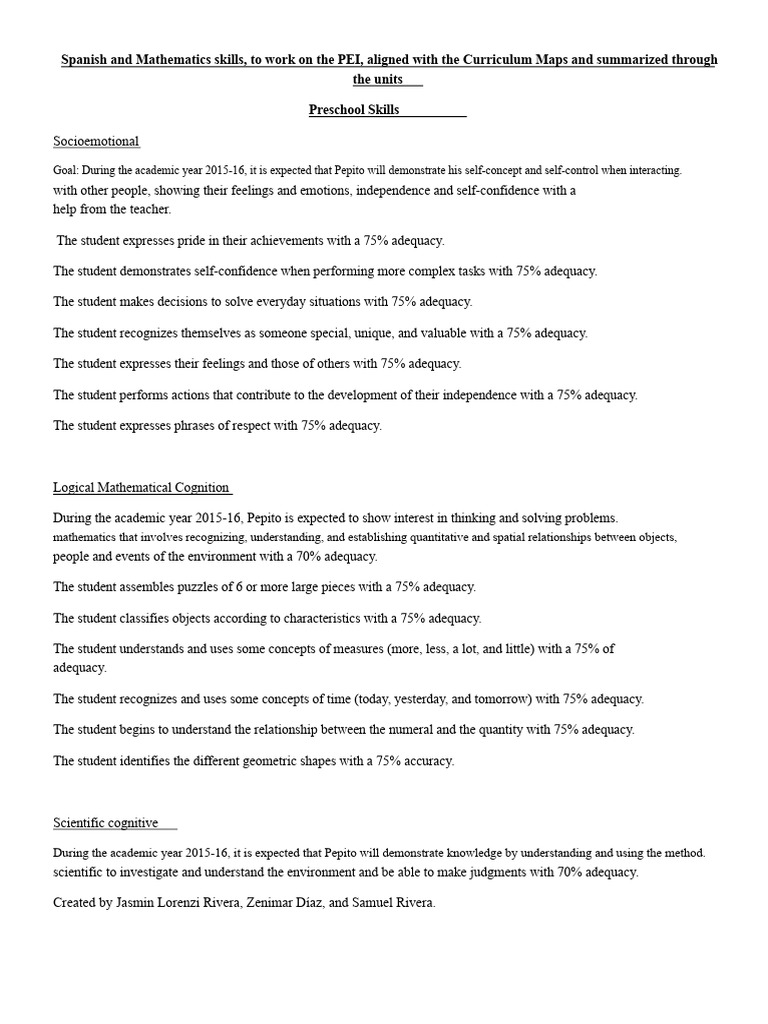 Spanish and Mathematics Skills For Working in The PEI New Until Tenth ...