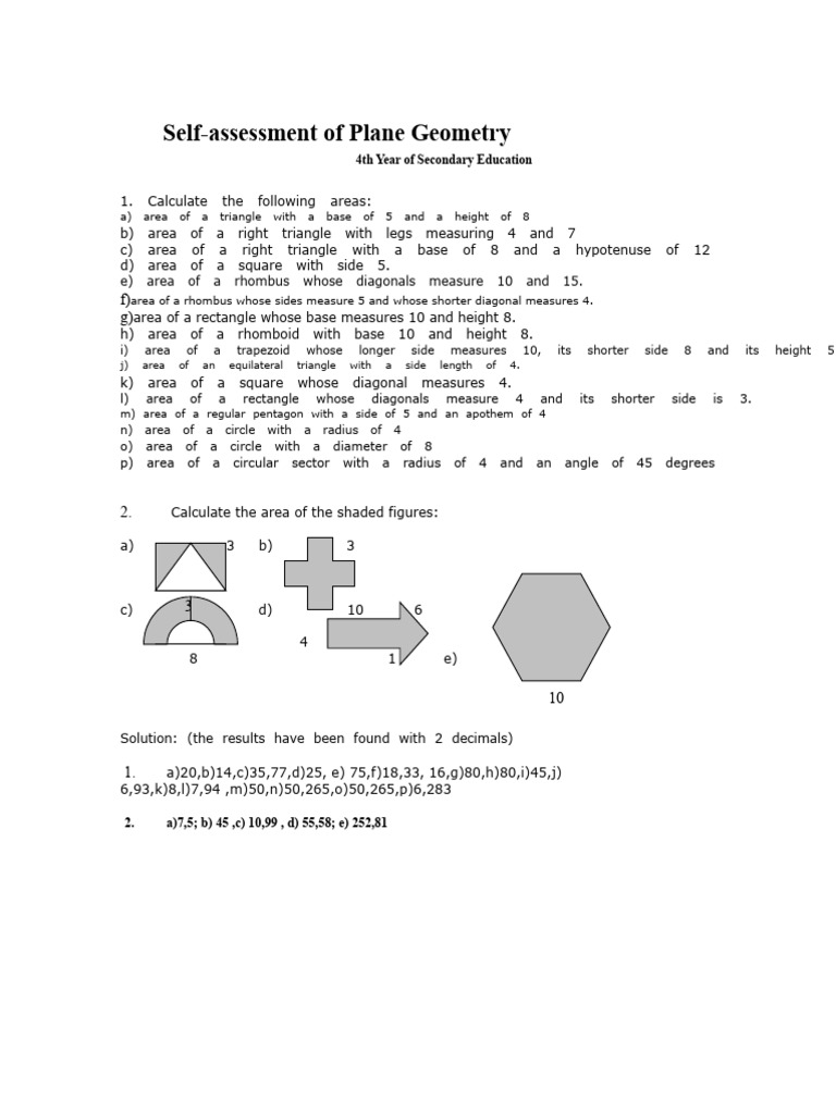 Self-Assessment of Plane Geometry 4th Year ESO | PDF