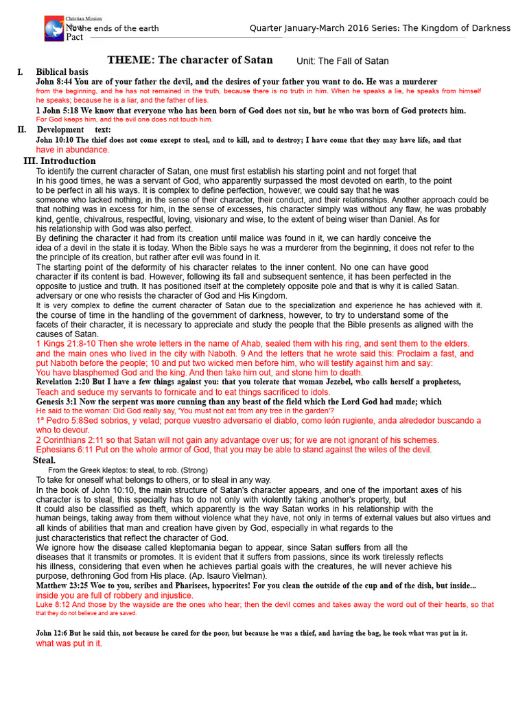 Theme 2 - The Character of Satan | PDF | Satan | Religious Belief And ...