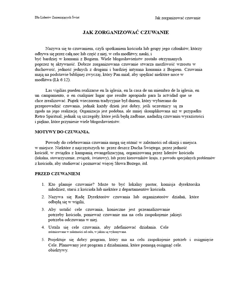 Jak Zorganizować Czuwanie | PDF