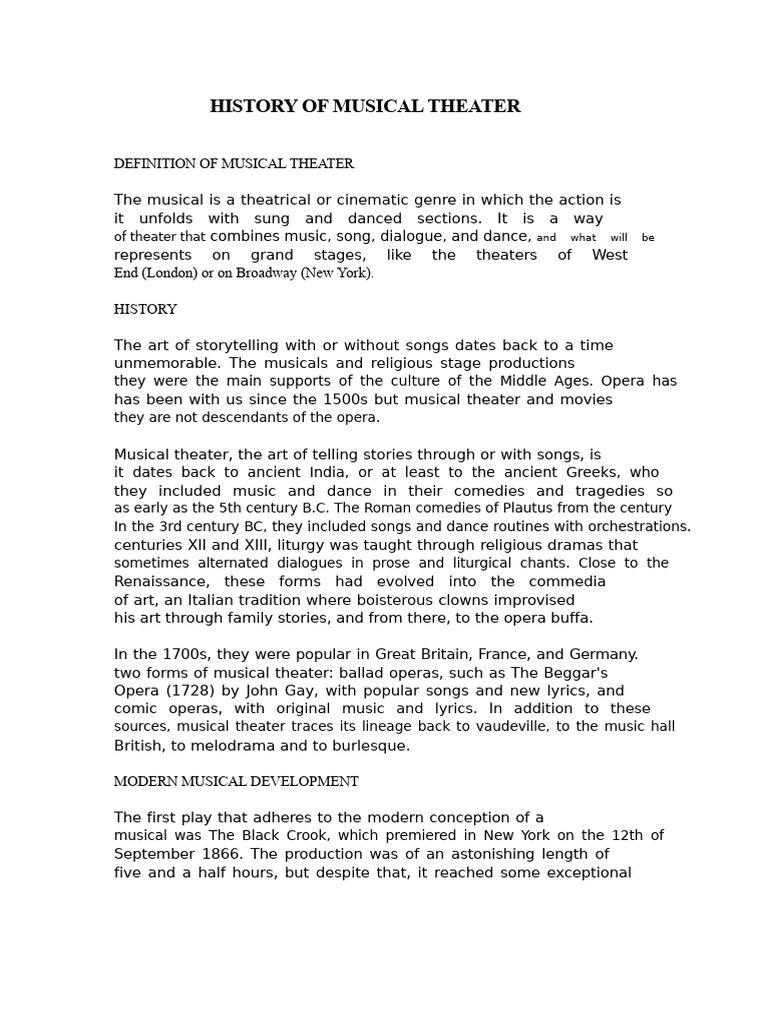 Overview of Musical Theater History | PDF | Musical Theatre | Theatre