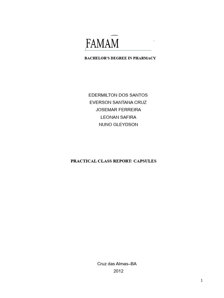 Report - Practical Class On Capsules | PDF | Pharmaceutical Sciences ...