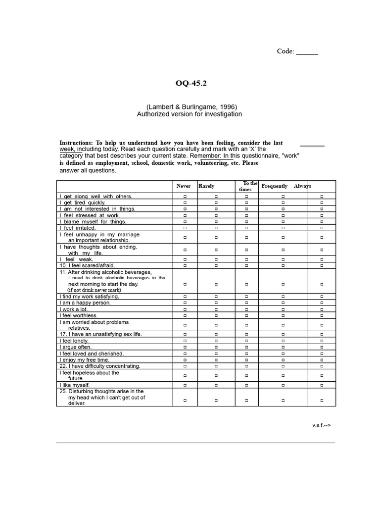 Work and Mental Health Questionnaire | PDF | Alcoholism | Diseases And ...