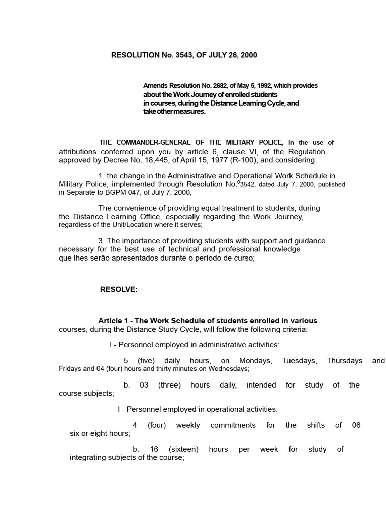 Resolution 3543 - Working Hours of Students Enrolled in Courses | PDF ...