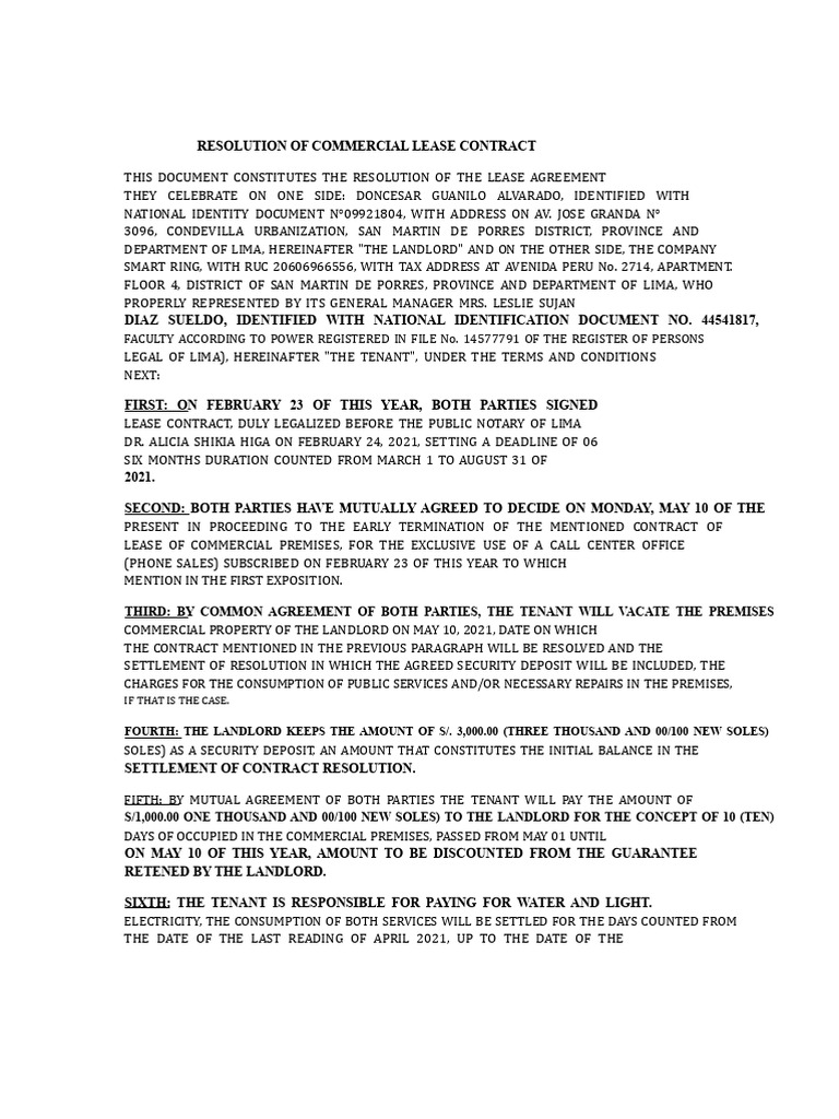 Resolution of Commercial Lease Agreement | PDF | Lease | Landlord