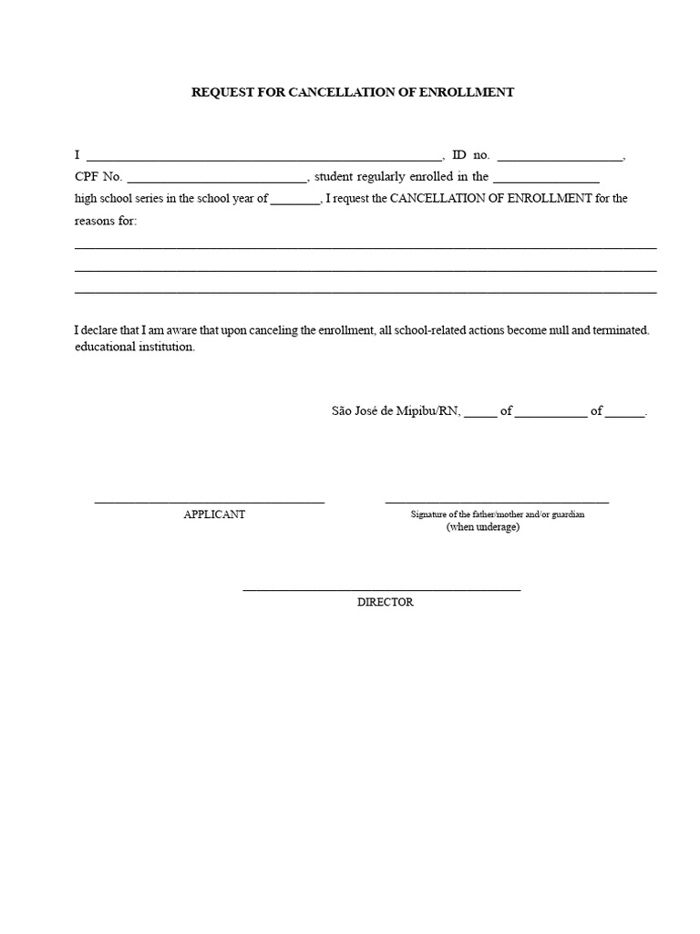 Enrollment Cancellation Request Form | PDF