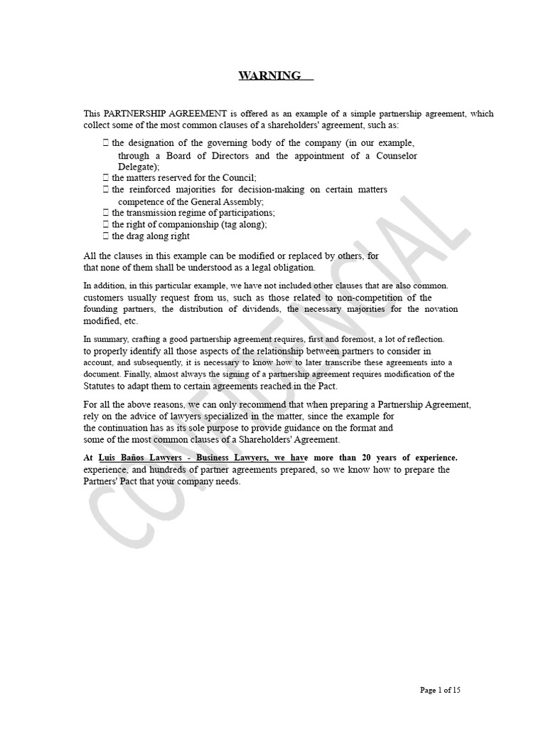 Sample Partnership Agreement Template | PDF | Board Of Directors | Justice