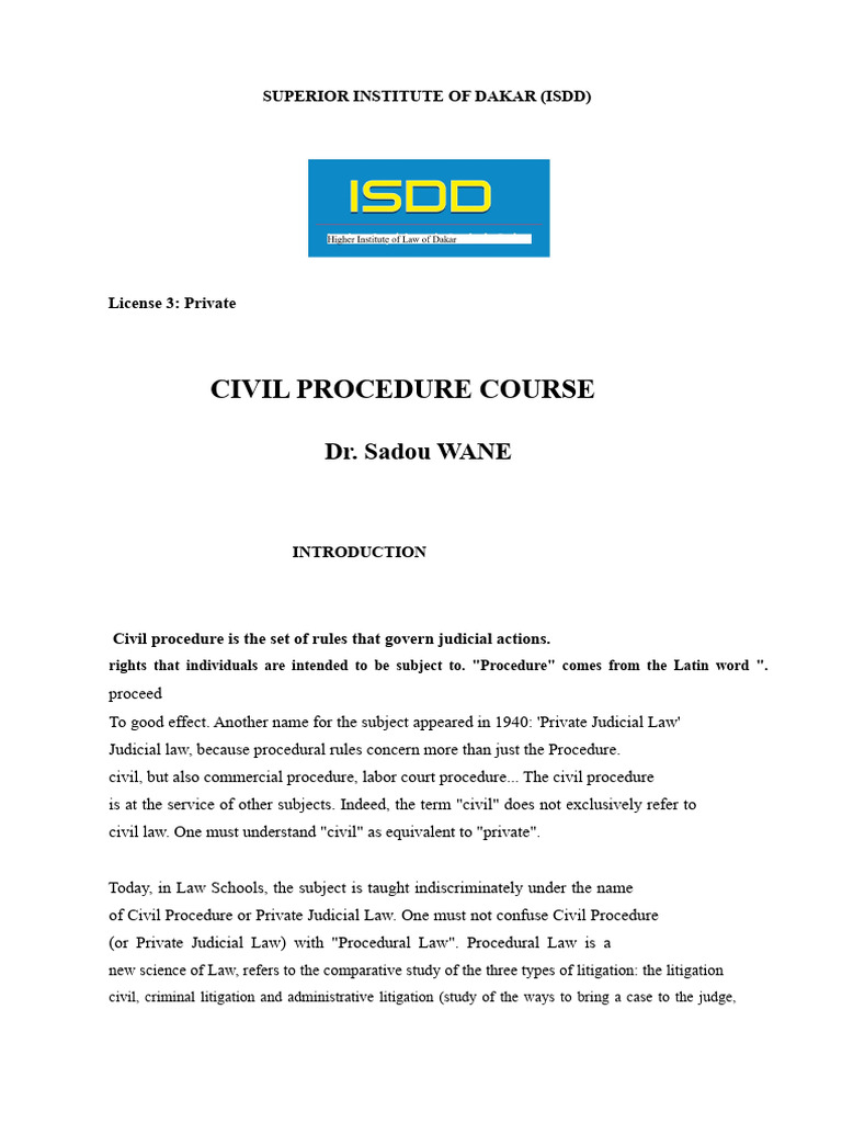 Course - Civil Procedure L3 ISDD - L3 2023 | PDF | Mediation | Arbitration