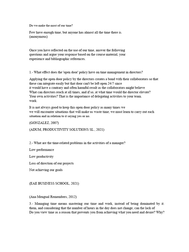 Forum For Reflection On Time Management and Work Meetings | PDF