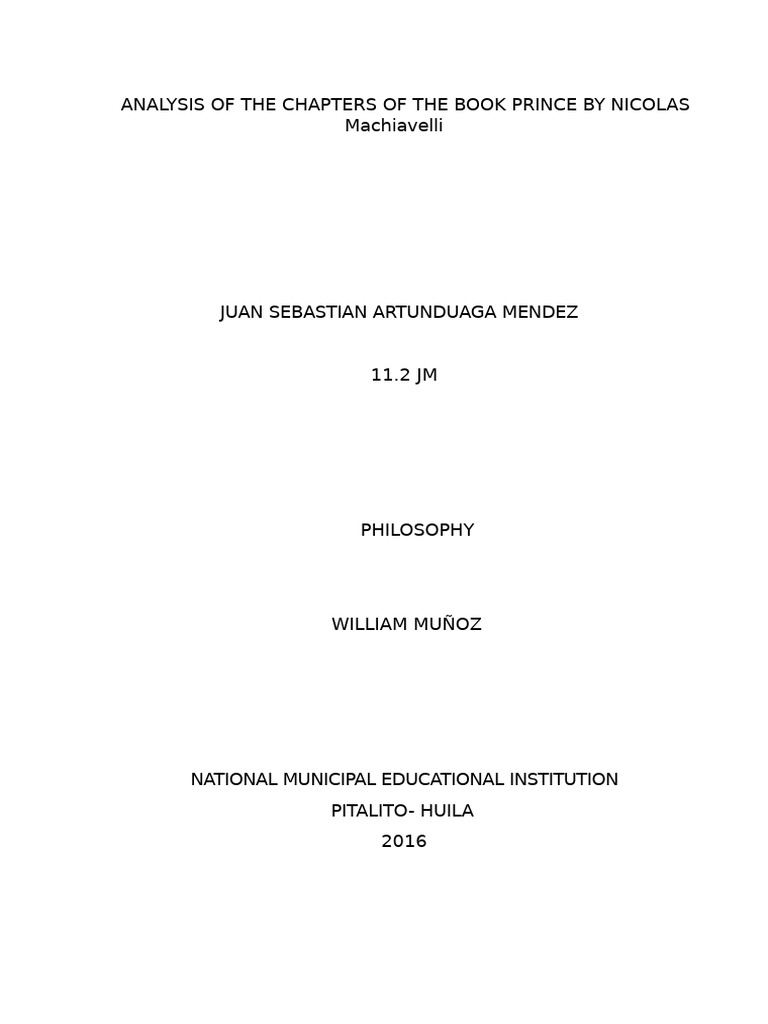 Analysis of The Chapters of The Book "The Prince" by Niccolò ...