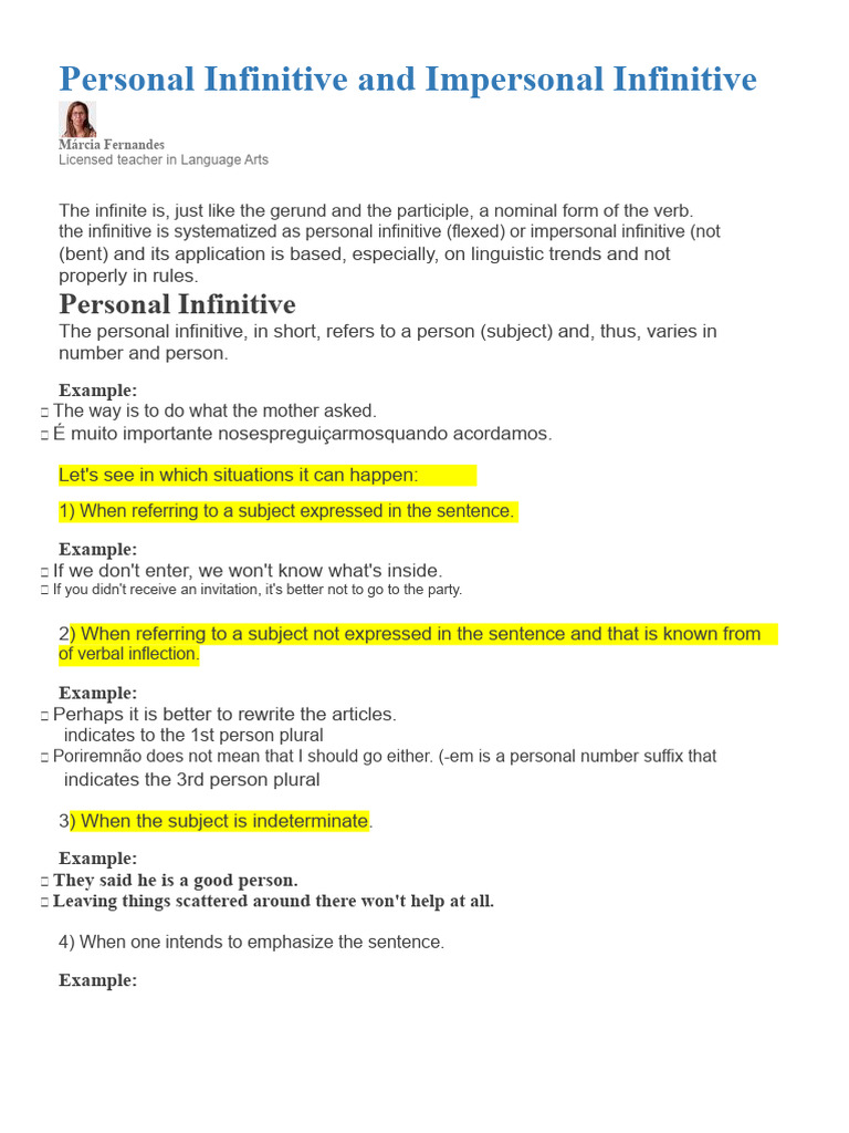 Understanding Personal and Impersonal Infinitives | PDF