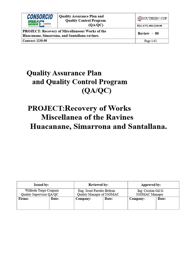 Quality Plan Execution of Complementary Works Miscellaneous 1230 90 PDF ...