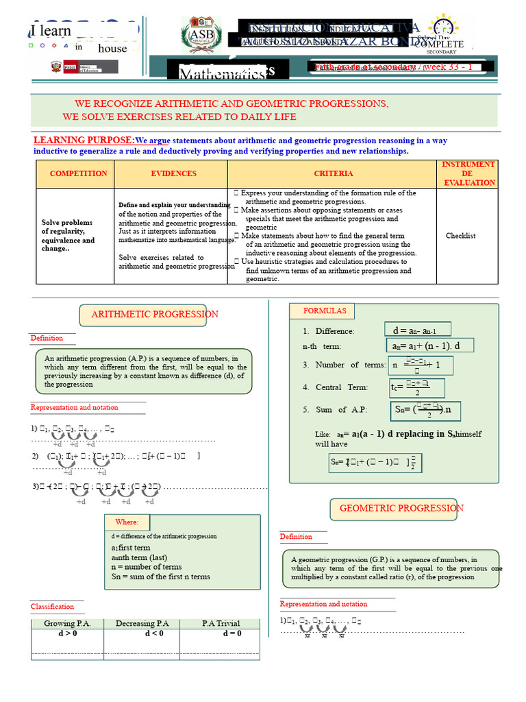 33week1 - 5ºABC - We Recognize Arithmetic and Geometric Progressions ...