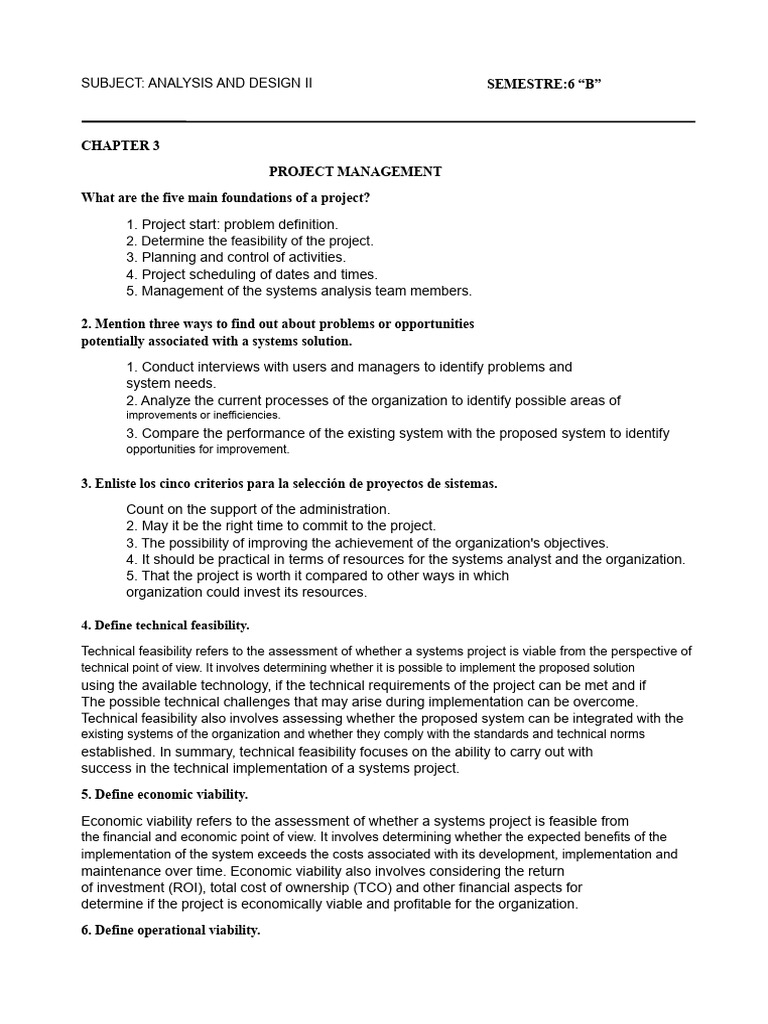 Answers From Chapter 3 Kendall | PDF | Feasibility Study | Project ...