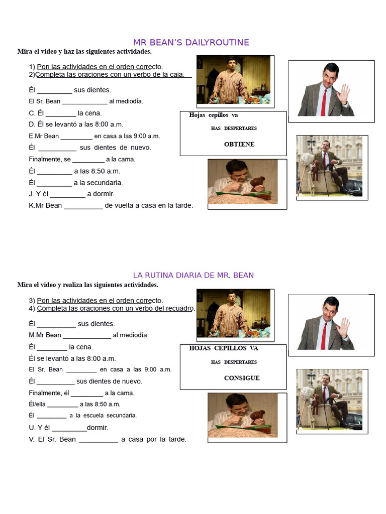 La Rutina Diaria de Mr. Bean Con Video | PDF